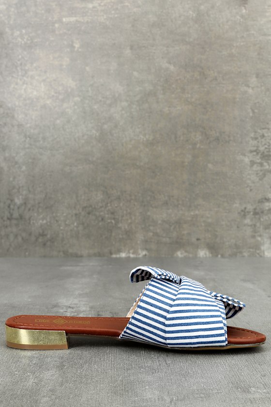 Cute Blue Sandals - Striped Sandals - Slide Sandals - Lulus
