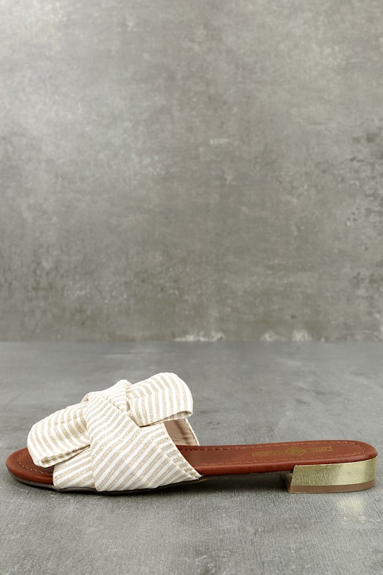 Cute Gold Sandals - Striped Sandals - Slide Sandals - Lulus