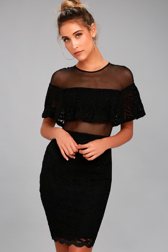 Sexy Black Dress Lace Bodycon Dress Lace Midi Dress Lulus