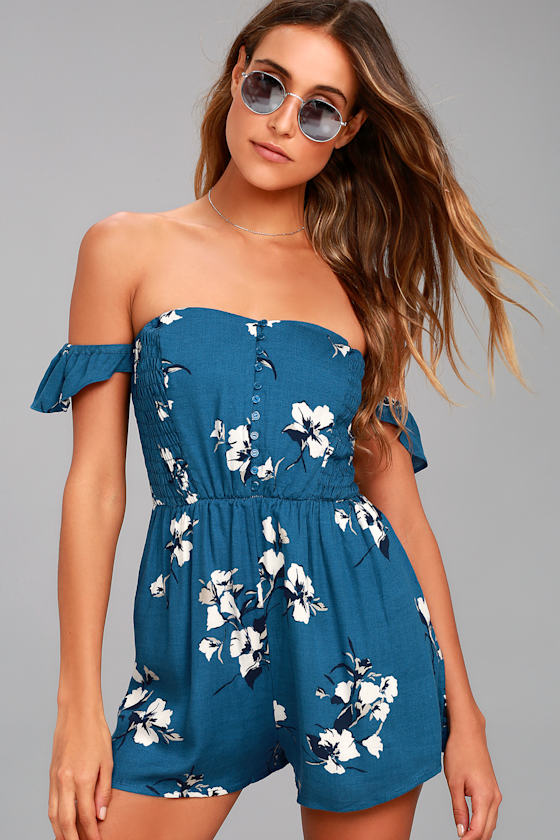 Floral Print Romper Off The Shoulder Romper Ots Romper Lulus