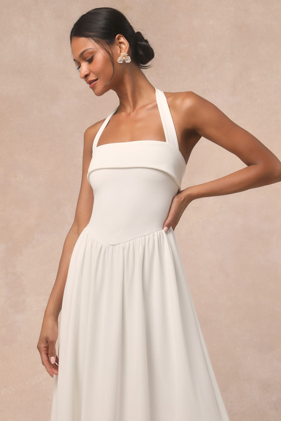 White Halter Maxi Dress - Basque Waist Dress - Halter Bridal Gown - Lulus