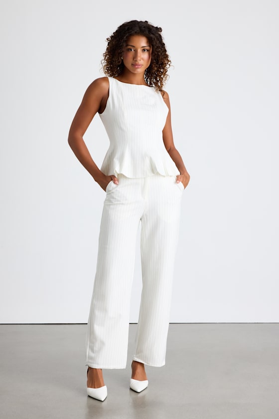 White Pinstriped Pants - High-Rise Pants - Straight-Leg Pants - Lulus
