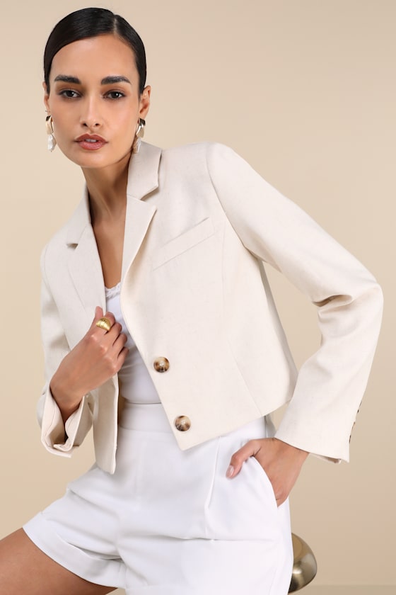 Cream Linen Blazer - Cropped Blazer - Button-Up Cropped Blazer - Lulus