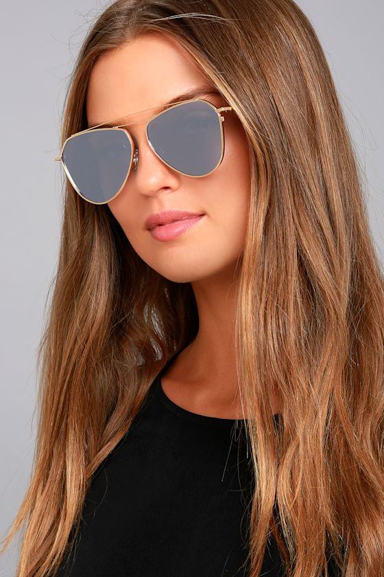 Gold & Grey Sunglasses - Gold Aviators - Mirrored Aviators - Lulus