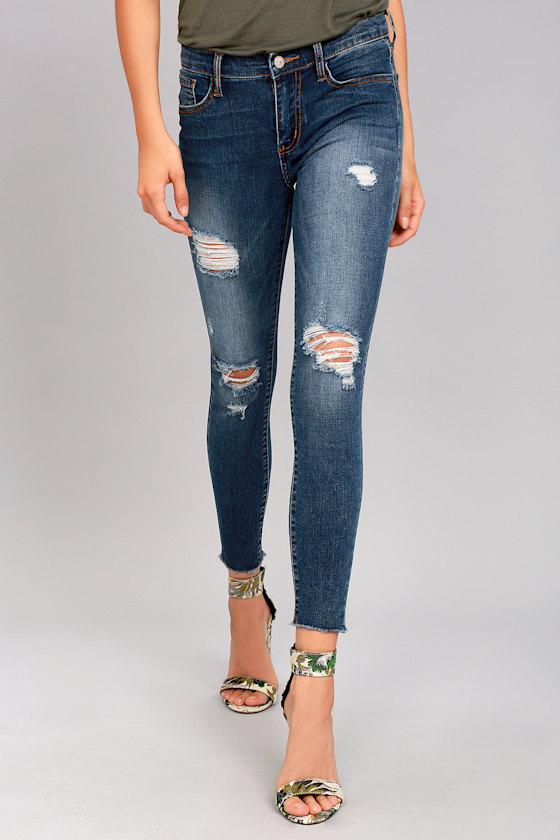 Trendy Distressed Jeans - Stretch Jeans - Medium Wash Jeans - Lulus