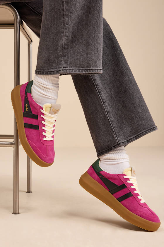 Gola Athena Fuchsia & Black - Suede Leather Sneakers - Sneakers - Lulus