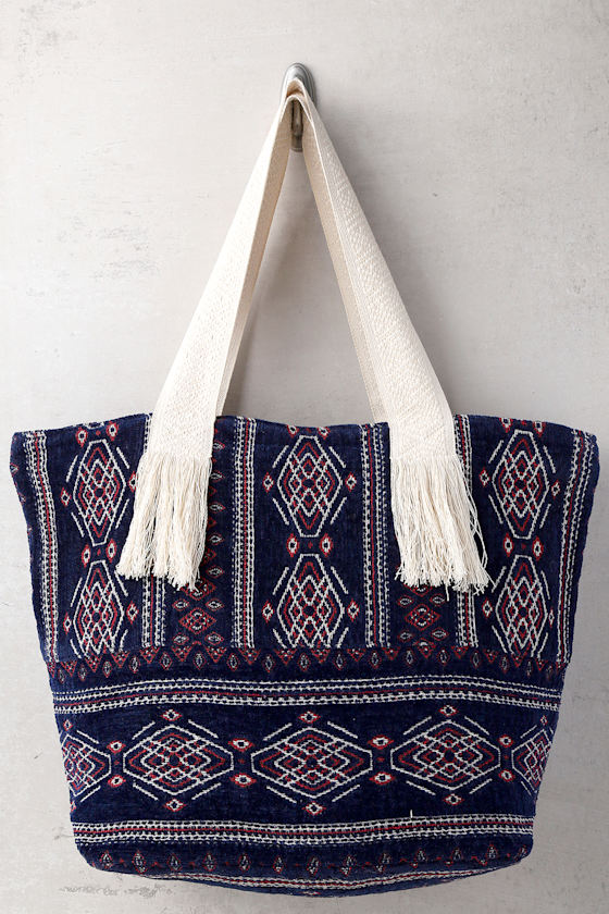 Billabong Lucky Me Tote - Navy Blue Embroidered Tote - Embroidered Tote ...