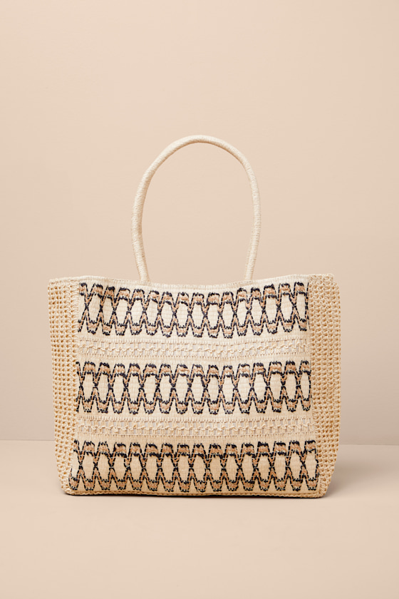 Beige and Black Woven Tote - Oversized Raffia Tote - Tote Bag - Lulus