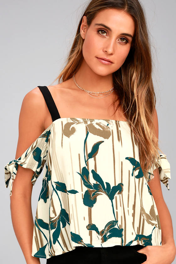 Cute Cream Floral Print Top - Off-the-Shoulder Top - Lulus