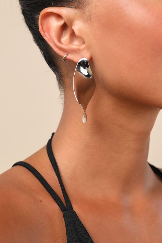 Silver Statement Earrings - Bold Silver Earrings - Wavy Earrings - Lulus