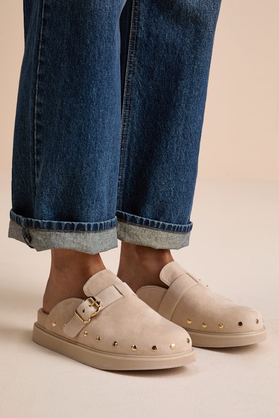 Sand Slide-On Clogs - Faux Suede Mule Slides - Studded Mules - Lulus