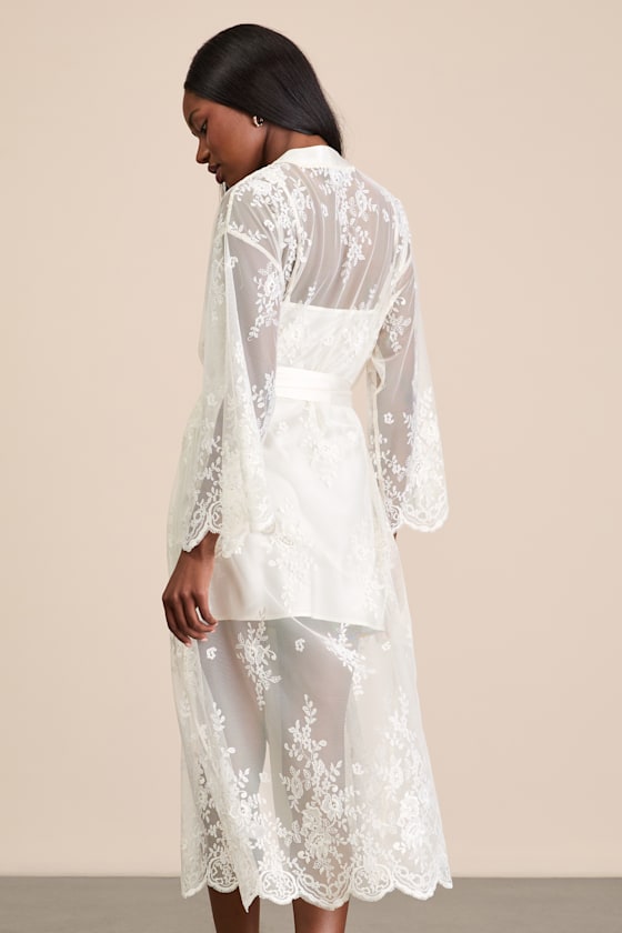 Ivory Slip & Robe Set - Lace Robe Set - Satin Slip Set - Lingerie - Lulus