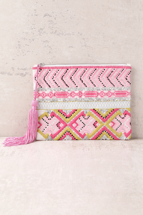 Cute Pink Clutch - Embroidered Clutch - Beaded Clutch - Lulus
