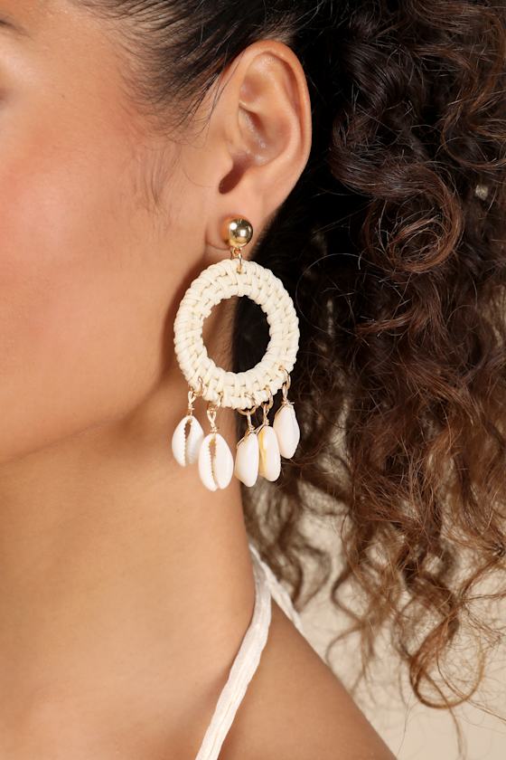 Beige Seashell Earrings - Statement Earrings - Raffia Earrings - Lulus