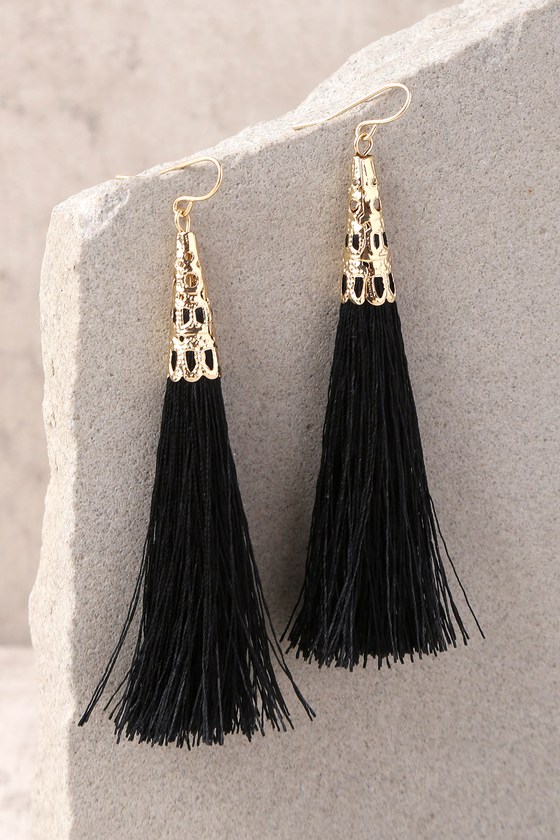 Chic Black Earrings Tassel Earrings Fringe Earrings Lulus