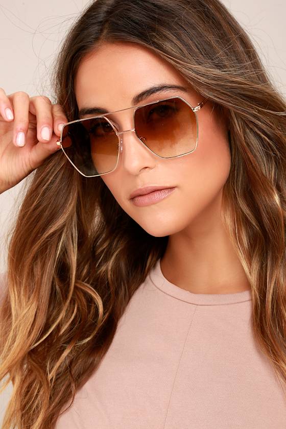 Brown and Gold Aviators - Aviator Sunglasses - Lulus