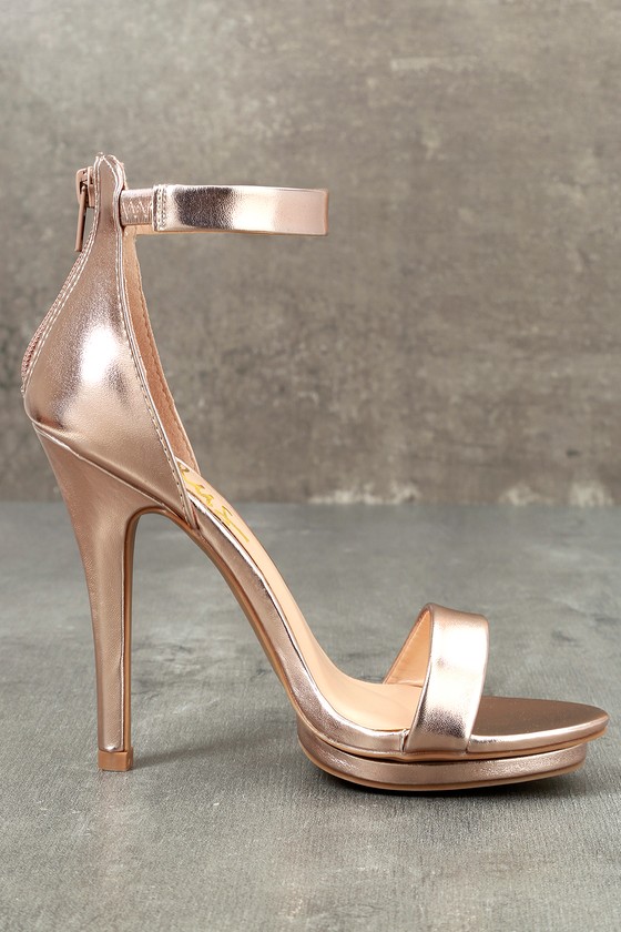 Sexy Rose Gold Heels Metallic Heels Ankle Strap Heels