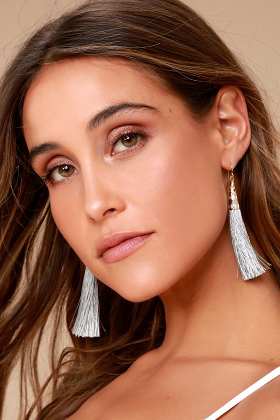 Grey tassel earrings store