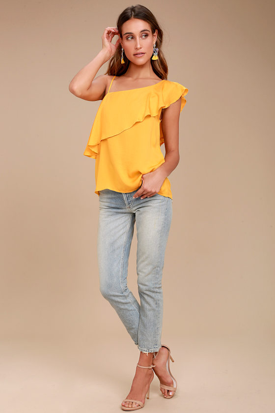 Cute Yellow Top - One Shoulder Top - Satin Top - Lulus