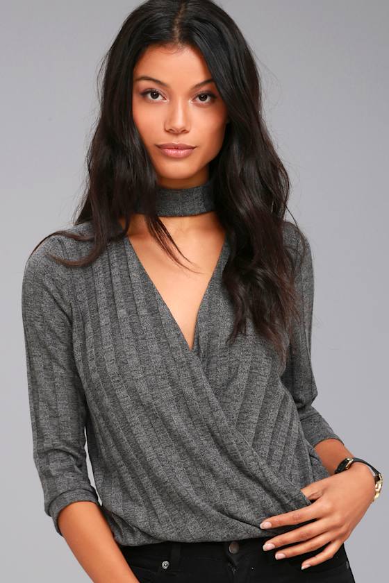 Project Social T Harper - Charcoal Grey Wrap Top - Lulus