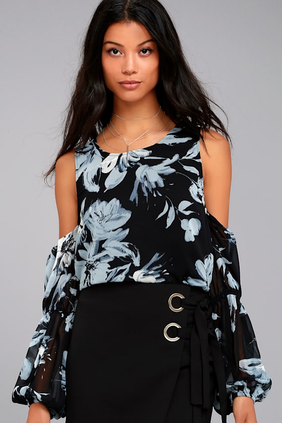 Cute Floral Print Top - Cold Shoulder Top - Long Sleeve Top - Lulus