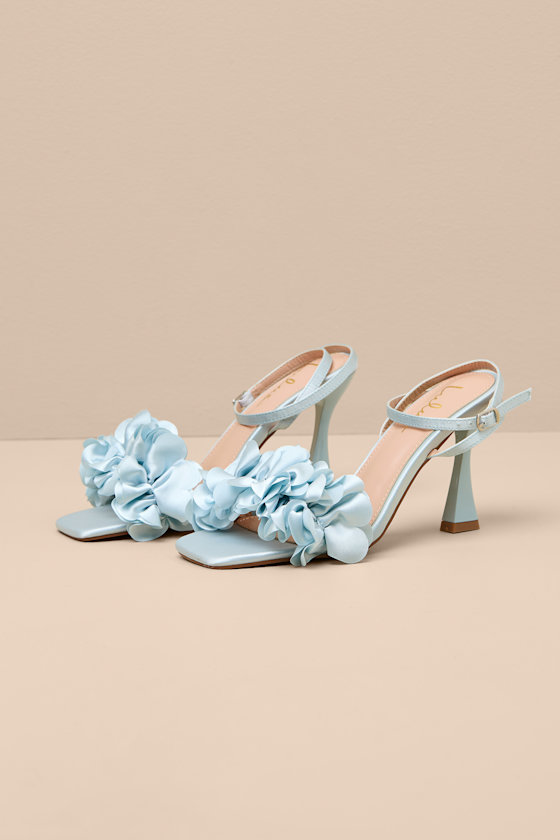 Bay Blue Ruffled Heels - Ankle Strap Heels - High Heel Sandals - Lulus