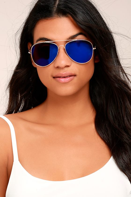 Classic Gold and Blue Sunglasses - Aviators - Lulus
