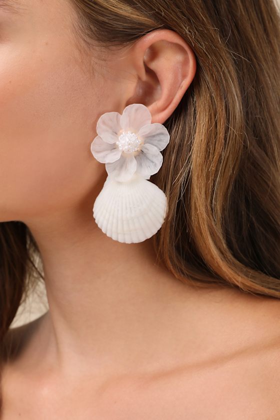 White Statement Earrings - Flower Earrings - Seashell Earrings - Lulus