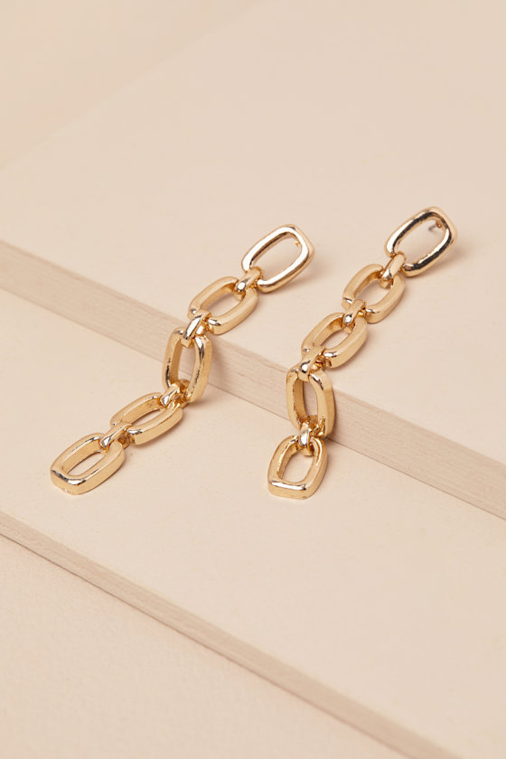Gold Chain Link Earrings - Chain Link Drop Earrings - Earrings - Lulus