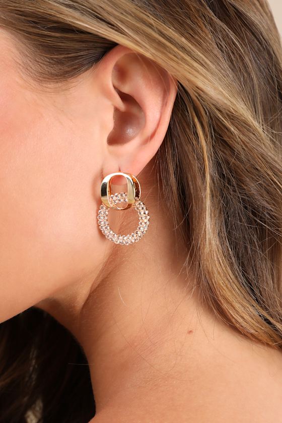Gold Circle Earrings - Gold Rhinestone Earrings - Gold Earrings - Lulus