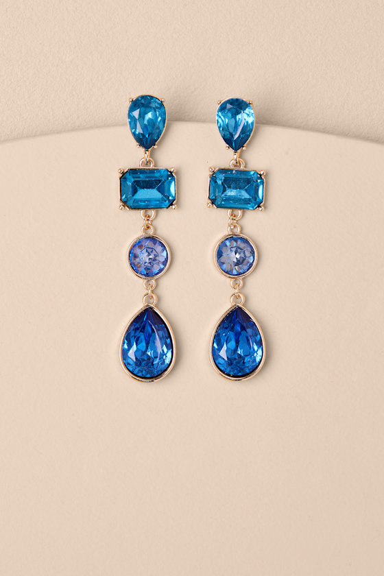 Blue Rhinestone Earrings - Rhinestone Drop Earrings - Earrings - Lulus