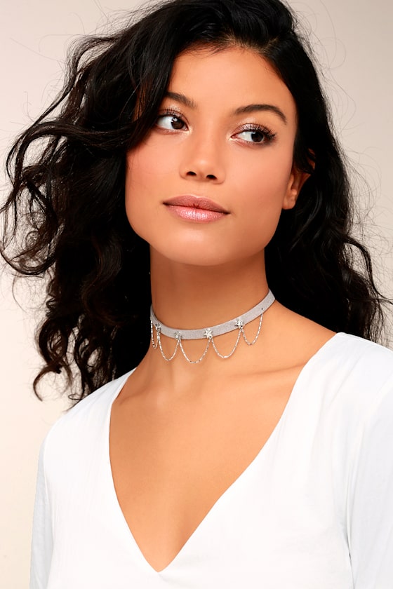 Grey and Silver Choker Necklace - Star Choker Necklace - Lulus