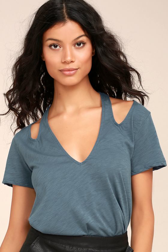 Trendy Denim Blue Tee - Cutout Tee - Burnout Tee - Lulus