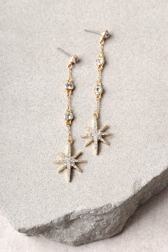 Gold Rhinestone Earrings - Star Earrings - Drop Earrings - Lulus