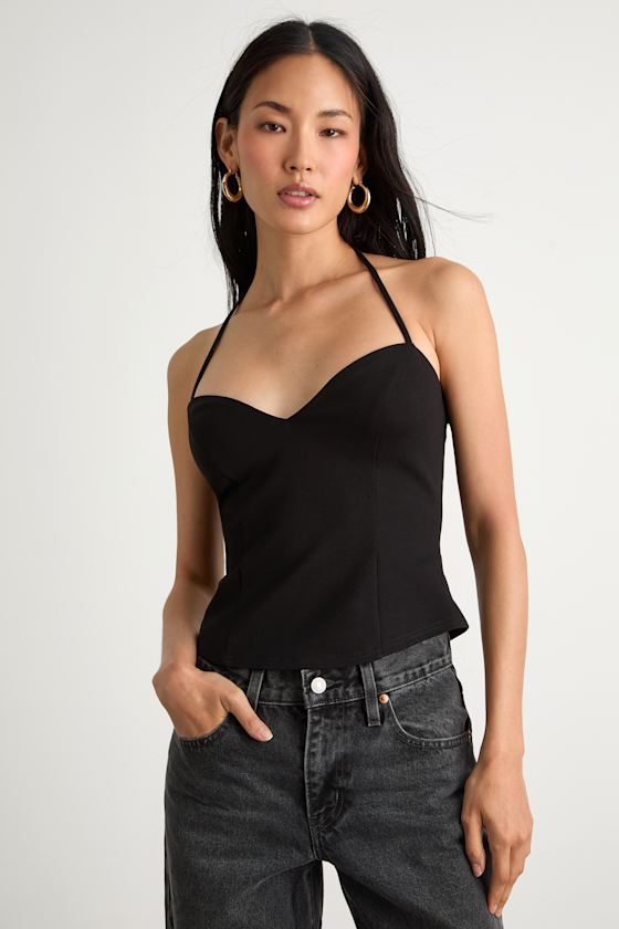 Black Halter Top - Sexy Black Top - Scuba Knit Top - Black Top - Lulus