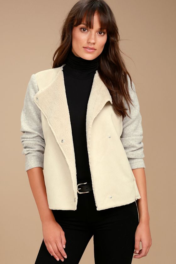 BB Dakota Glenna - Heather Grey and Beige Suede Coat - Lulus