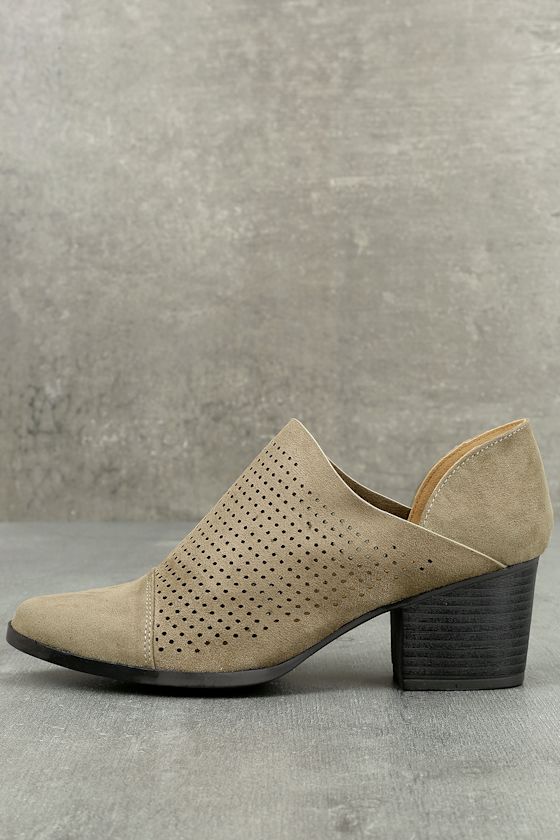 Cute Taupe Booties - Perforated Booties - Ankle Booties - Lulus