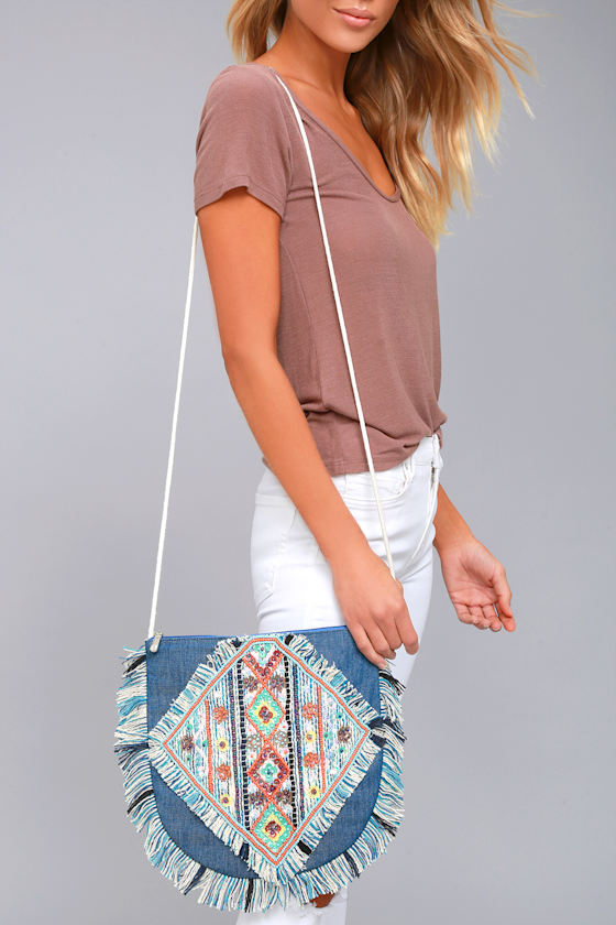 Trendy Blue Denim Purse - Beaded Purse - Fringe Purse - Lulus