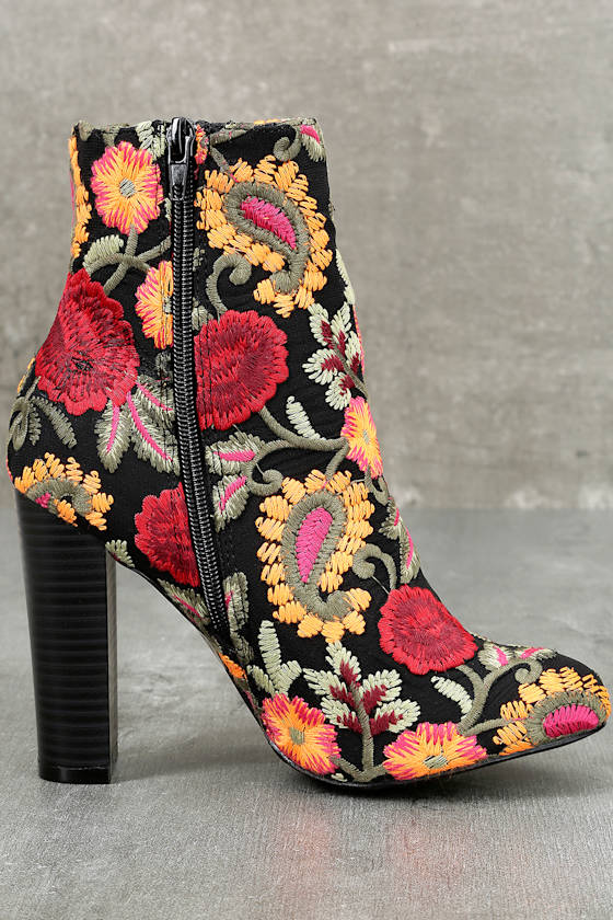 Chic Black Booties - Embroidered Booties - Ankle Booties