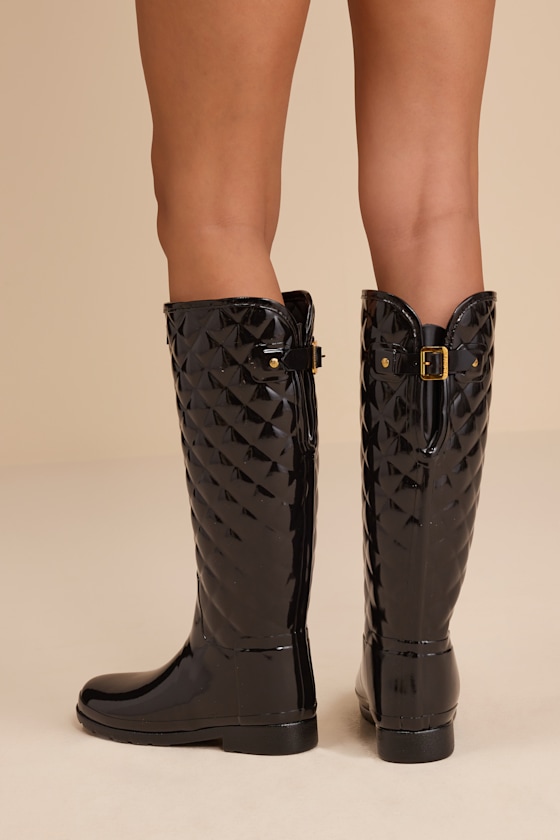 Hunter Refined Quilted Rain Boots - Black Tall Rain Boots - Boots - Lulus