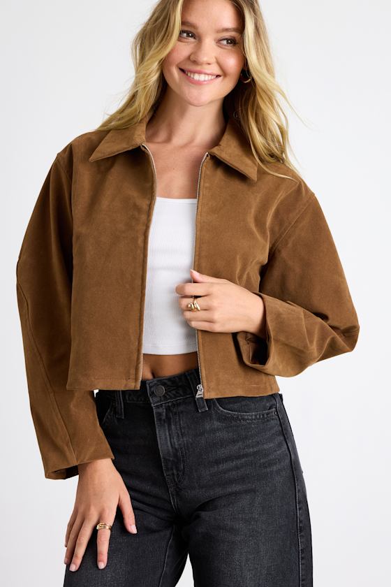 The Korner Crop Jacket - Light Brown Jacket - Suede Crop Jacket - Lulus