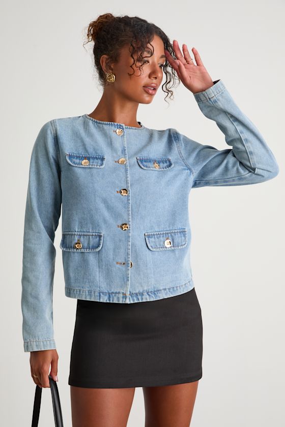 Light Wash Denim Jacket - Lightweight Jacket - Button-Up Jacket - Lulus