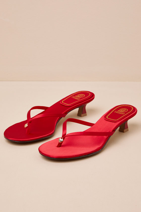 Chinese Laundry Brissa - Red Thong Sandals - Satin Kitten Heels - Lulus