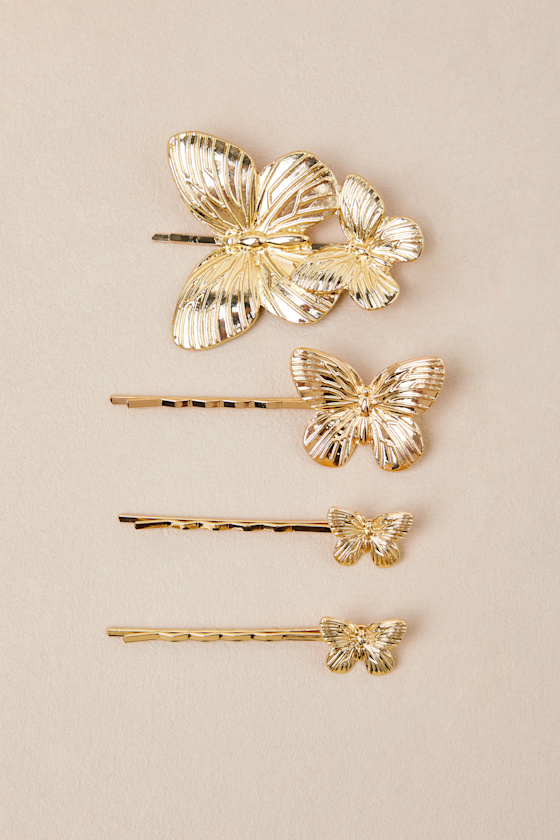 Gold Butterfly Hair Pin Set - 5PC Hair Pin Set - Hari Accessories - Lulus