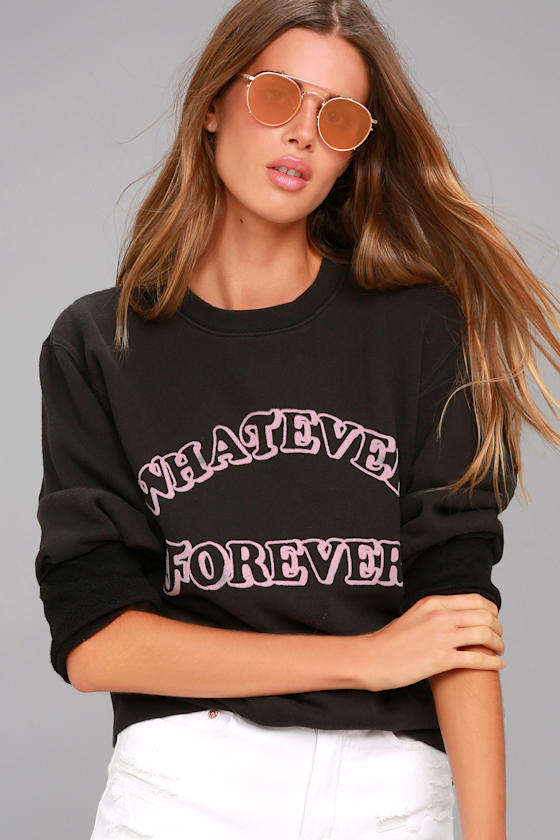 Junk Food Whatever Forever Sweater - Washed Black Sweatshirt - Lulus