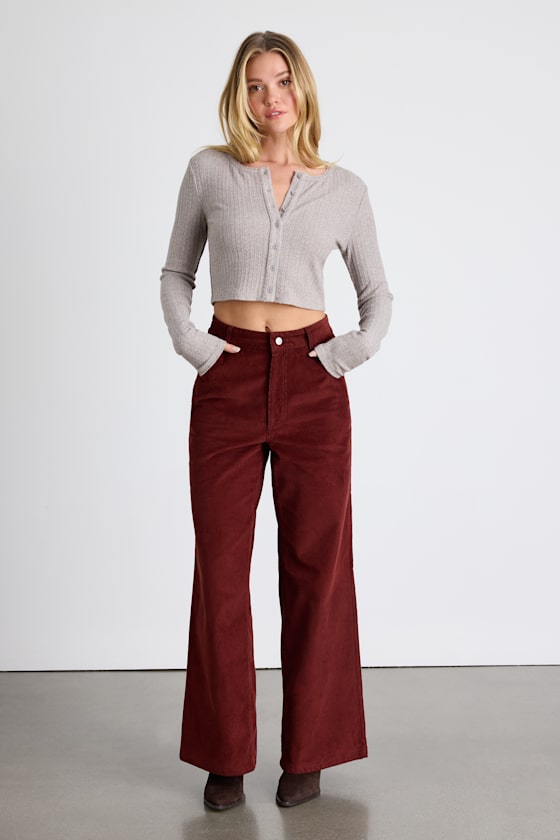 Rust Brown Pants - Wide-Leg Corduroy Pants - High-Rise Pants - Lulus