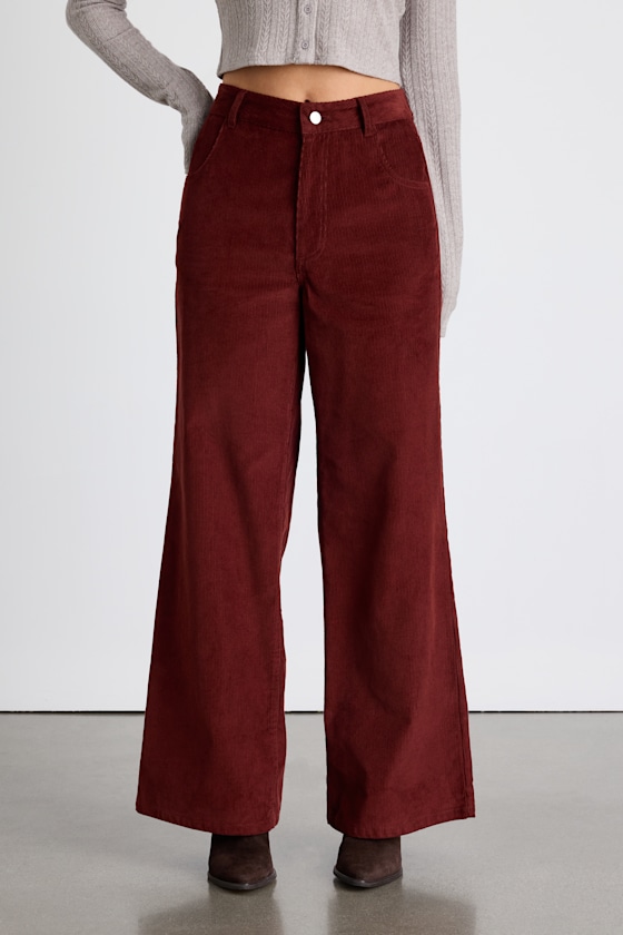 Rust Brown Pants - Wide-Leg Corduroy Pants - High-Rise Pants - Lulus