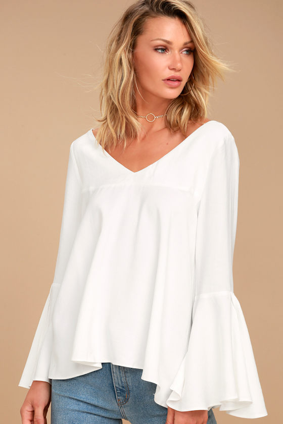 Moon River Top - White Long Sleeve Top - Flounce Top - Lulus