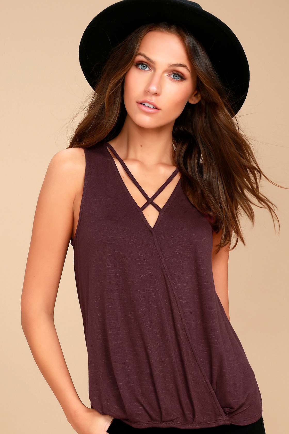 Olive + Oak Otis Plum Purple Top - Strappy Front Tank - Lulus