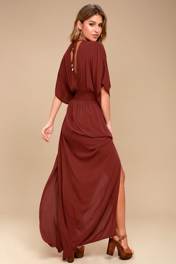 Cute Rust Red Dress - Maxi Dress - Kimono Sleeve Dress - Lulus